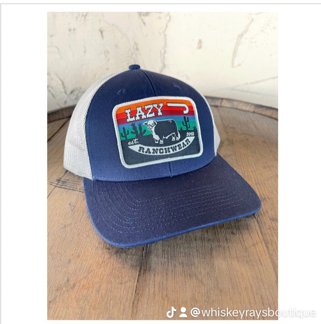Lazy J Navy & Sunrise Bull Cap – Whiskey Ray's Boutique